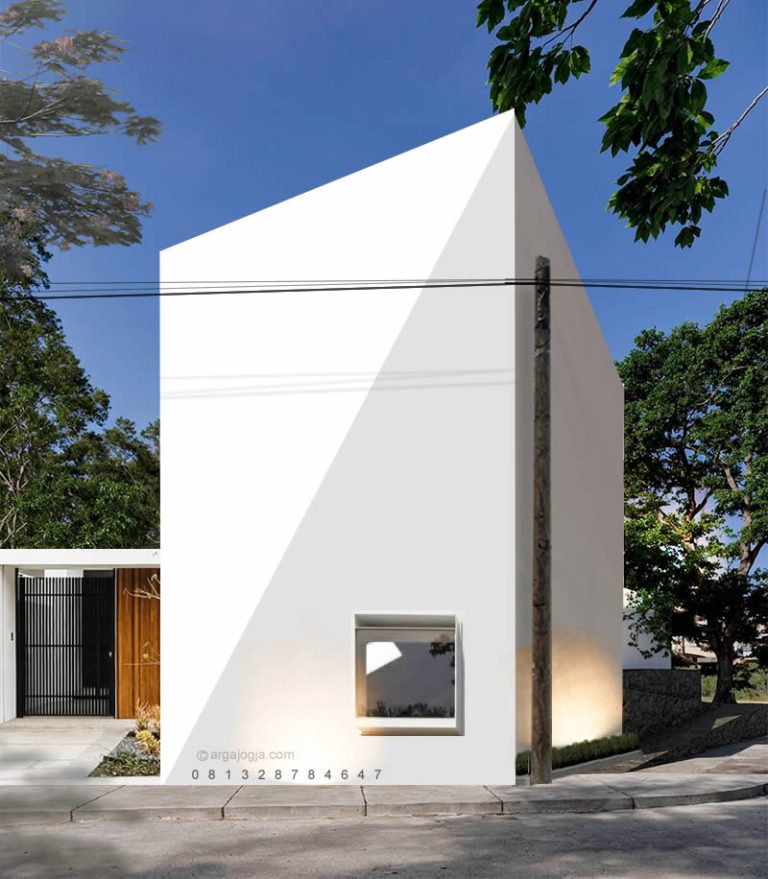 Desain Fasad Unik Putih Modern Minimalis untuk Lahan Pojok – Argajogja